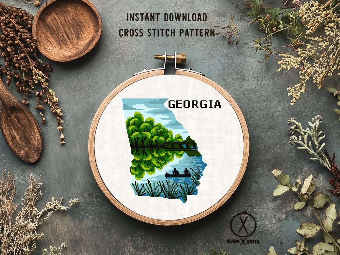 Georgia US States Modern Cross Stitch Pattern, Nature Easy Counted ...