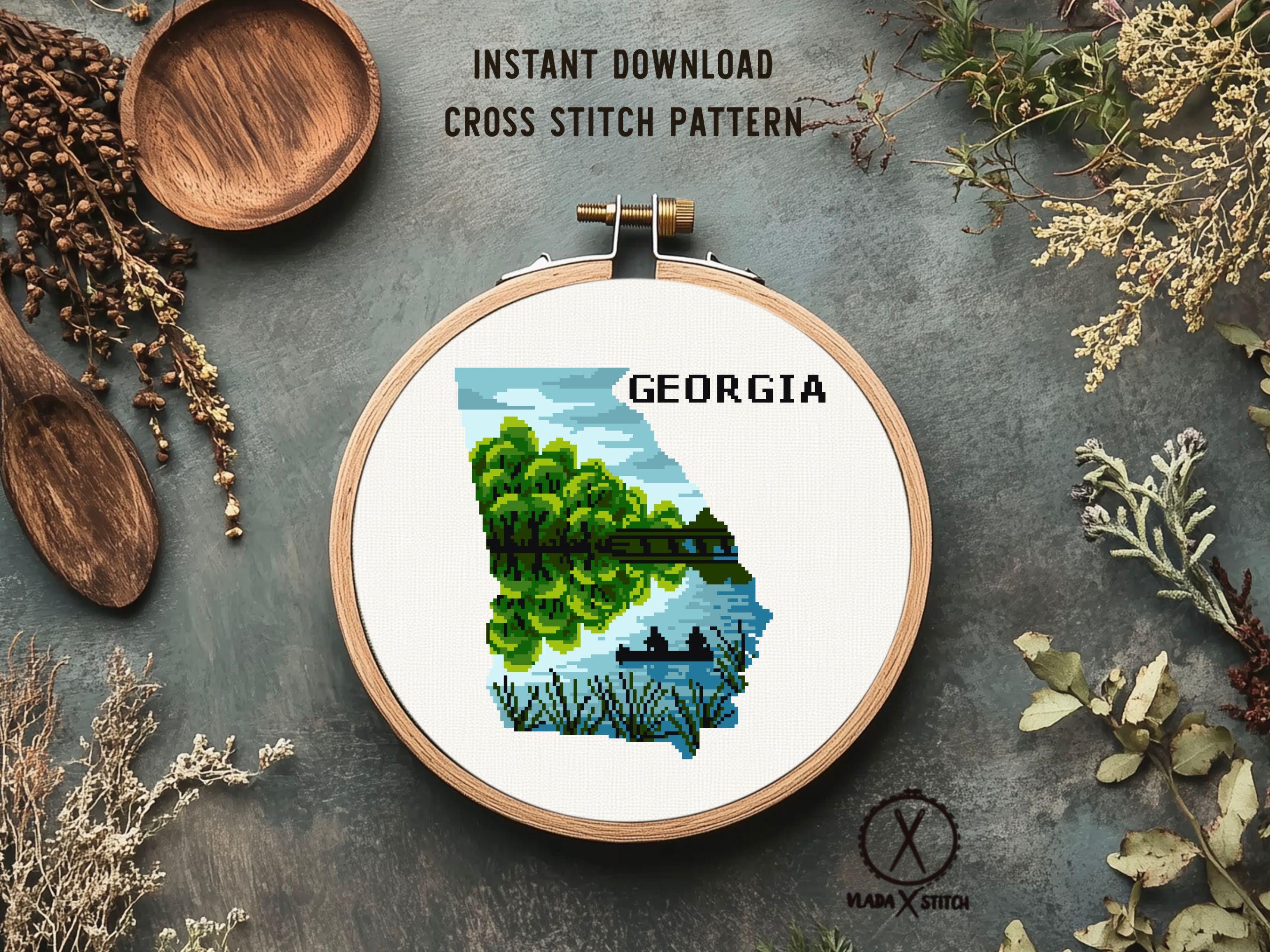Georgia US States Modern Cross Stitch Pattern, Nature Easy Counted ...
