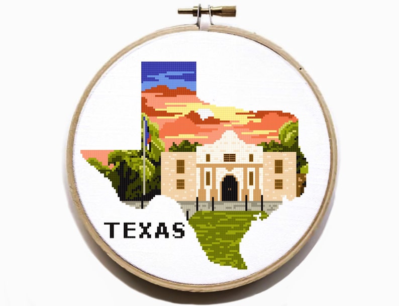 Texas State Modern Cross Stitch Pattern, Alamo Cross Stitch, Nature ...