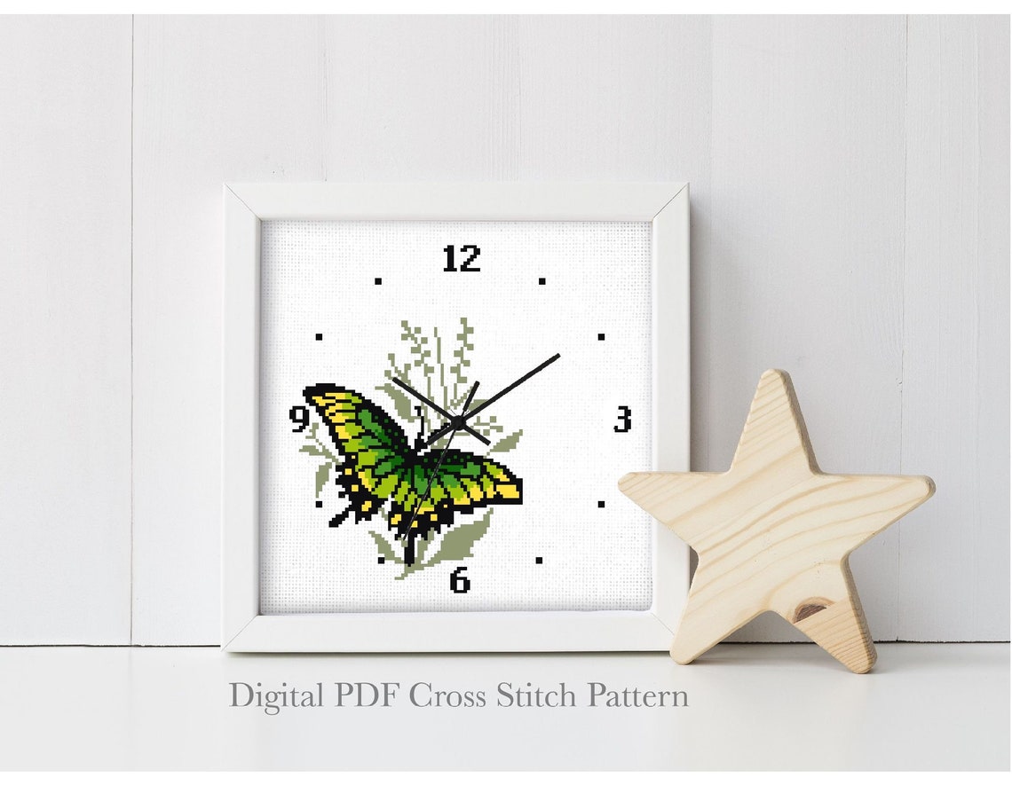 Clock Modern cross stitch pattern cross stitch butterfly | Etsy
