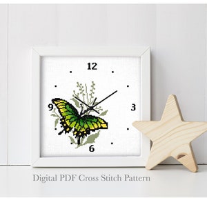 Clock Modern cross stitch pattern cross stitch butterfly | Etsy
