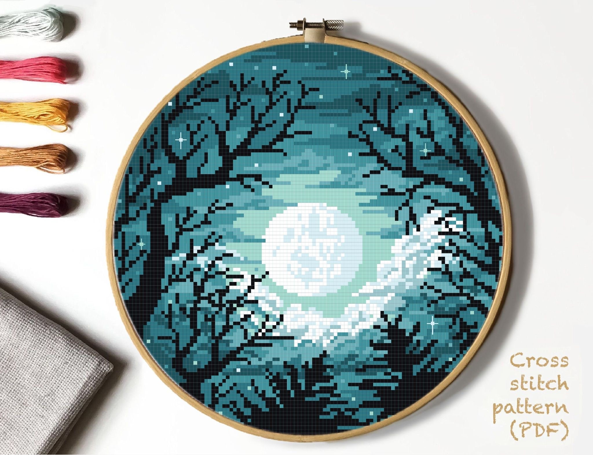 Night Sky Modern Cross Stitch Pattern Moon Counted Cross | Etsy