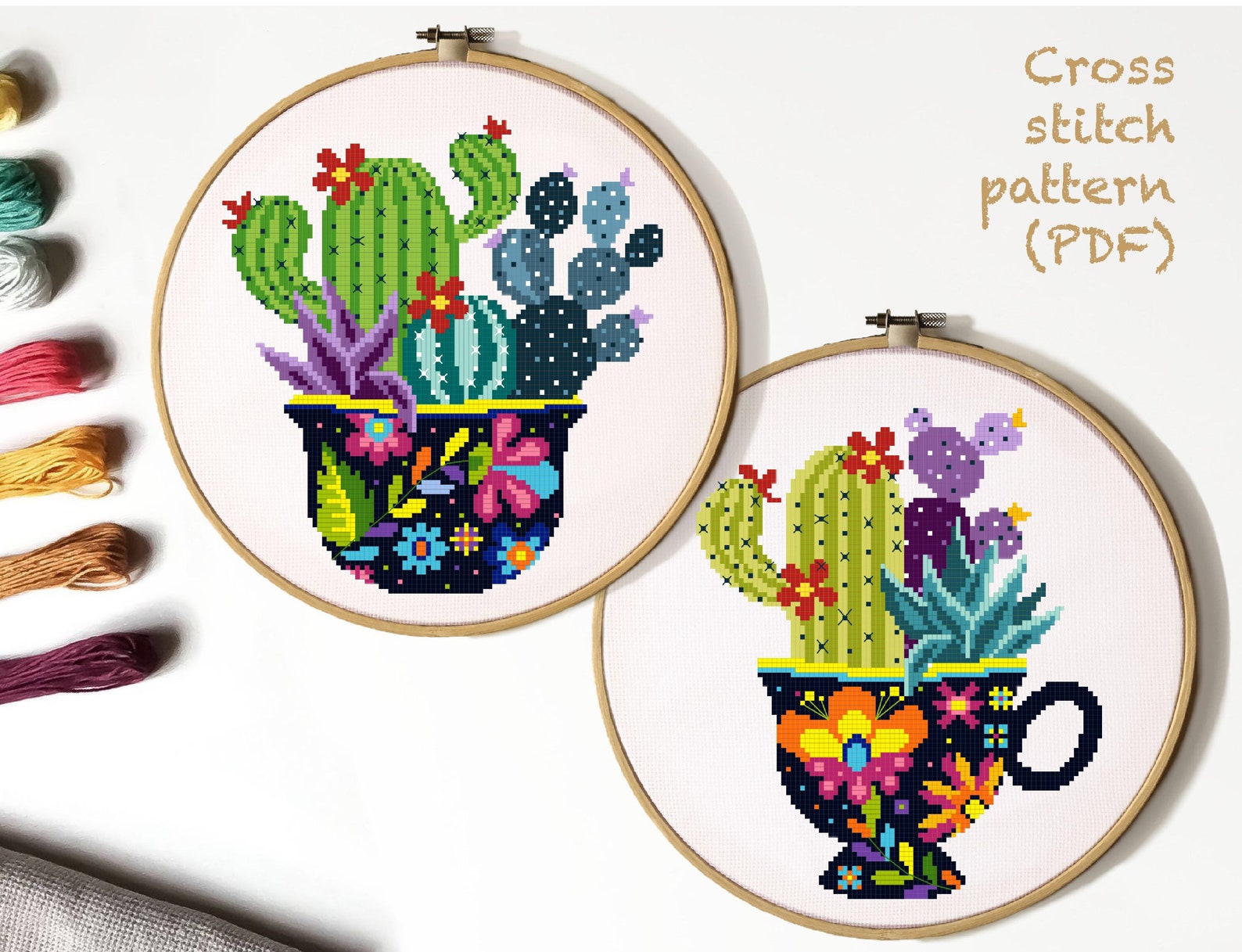 Cactus Cross Stitch Pattern Flower Counted Cross Stitch - Etsy