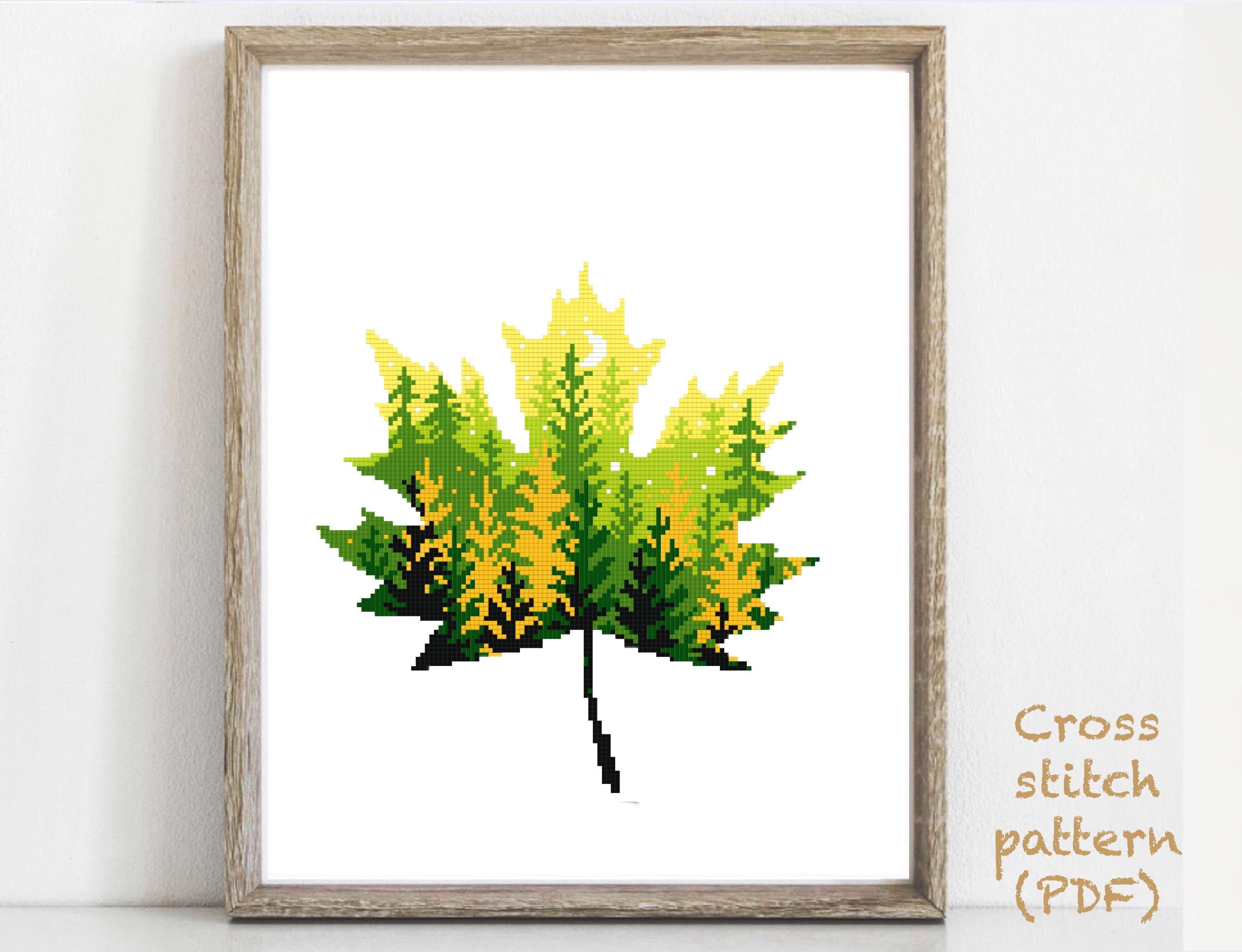 Set of 4 Leaves Modern Cross Stitch Pattern Nature Counted - Etsy