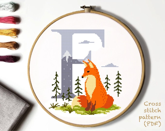 Letter F Modern Cross Stitch Pattern Fox Easy Counted Cross - Etsy