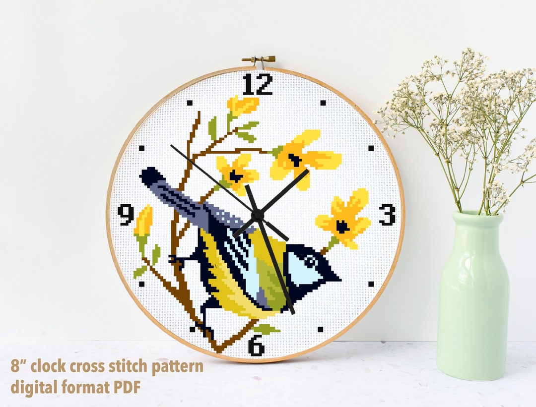 Clock Modern Cross Stitch Patterns, Cross Stitch Bird, Nature, Gift ...