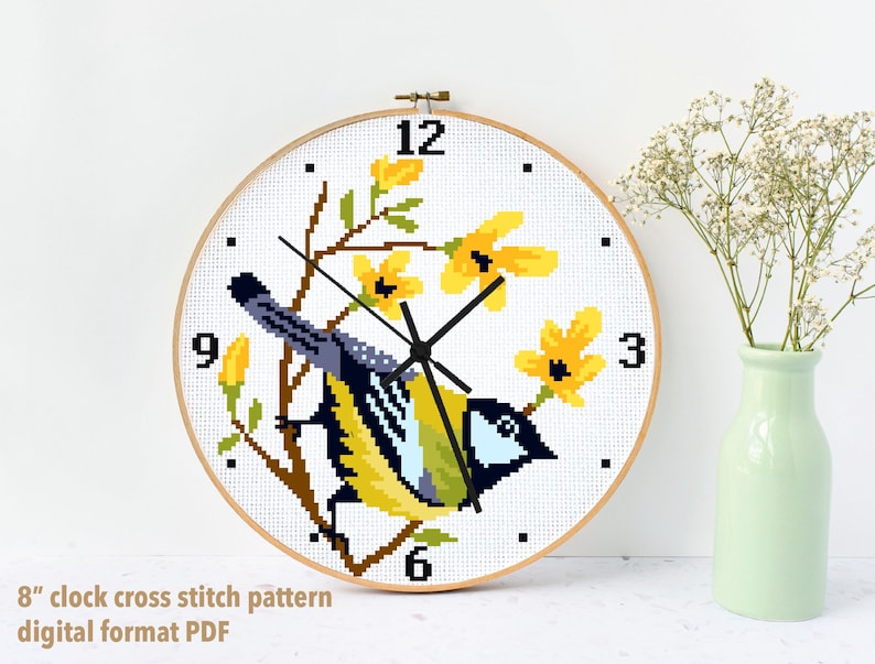Clock Modern Cross Stitch Patterns Cross Stitch Bird Nature | Etsy