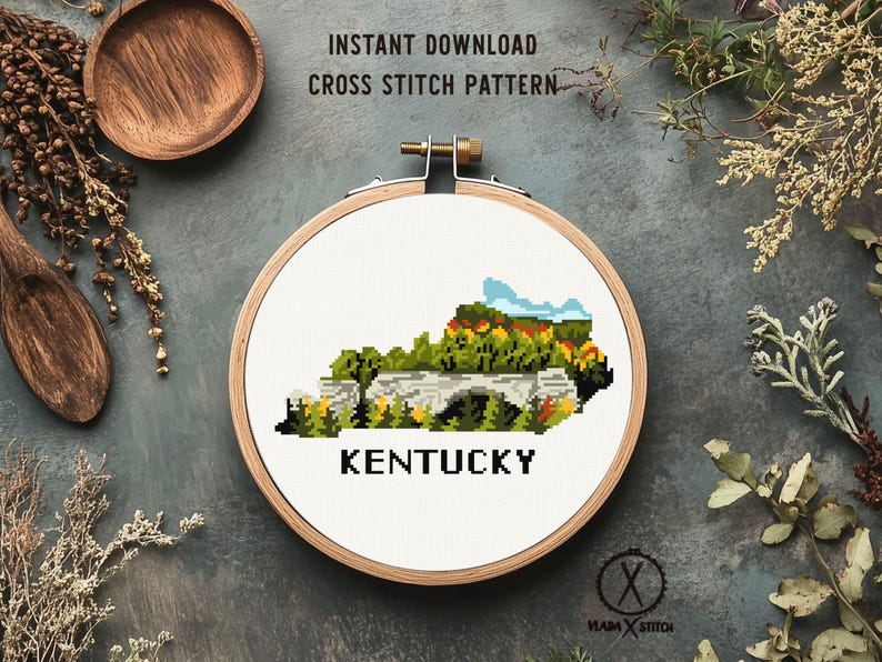 Kentucky State Cross Stitch Pattern, Nature Counted Chart, Daniel Boone ...