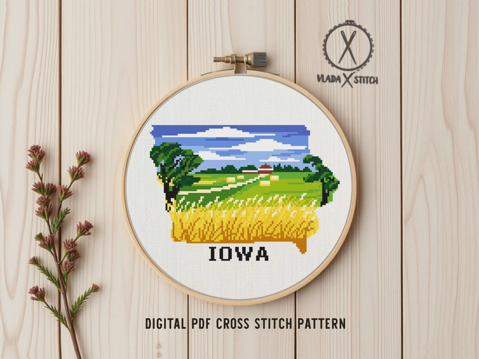 Iowa State Cross Stitch Pattern, Modern Landscape Embroidery (PDF ...