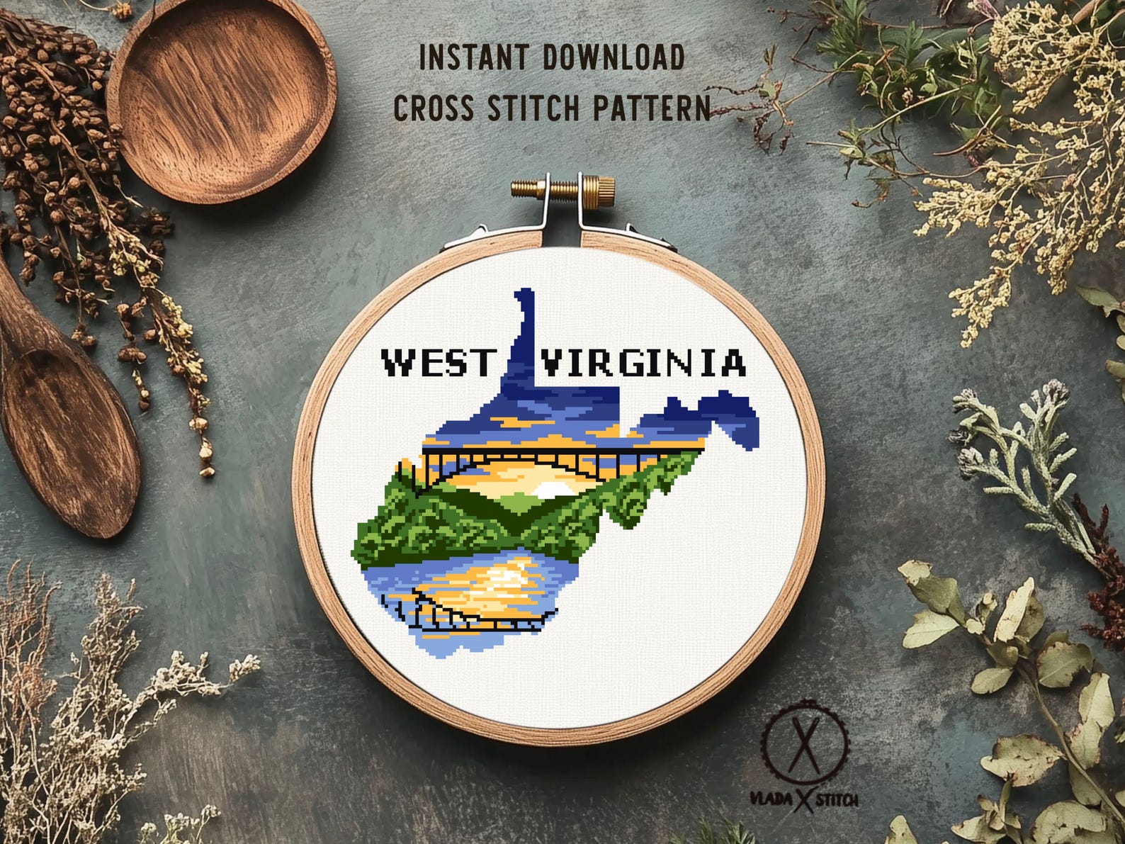 West Virginia Cross Stitch Pattern, Mountain Landscape (PDF Pattern - Etsy