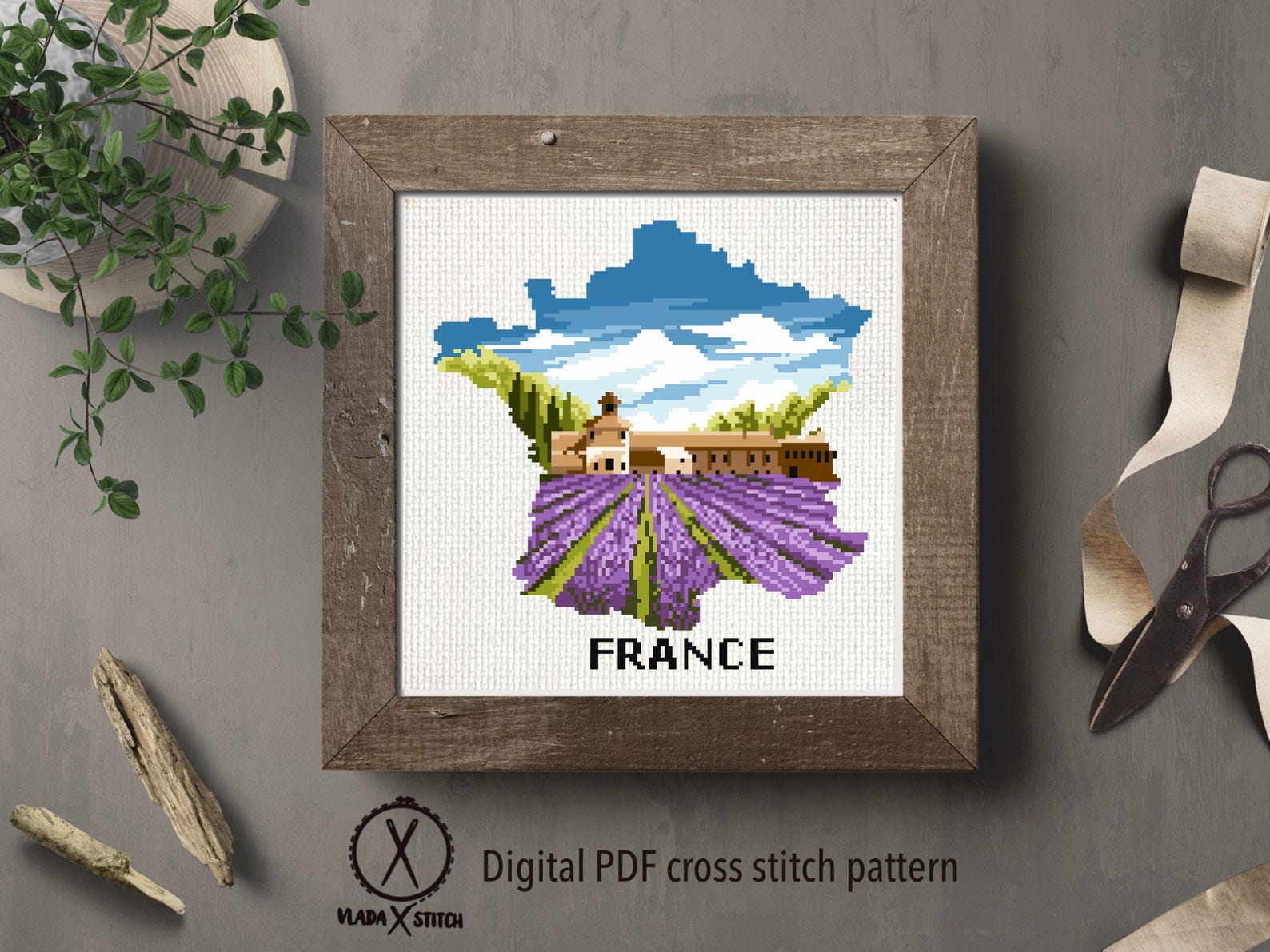 France Lavender Field Cross Stitch Pattern, Country Map Landscape, DIY ...