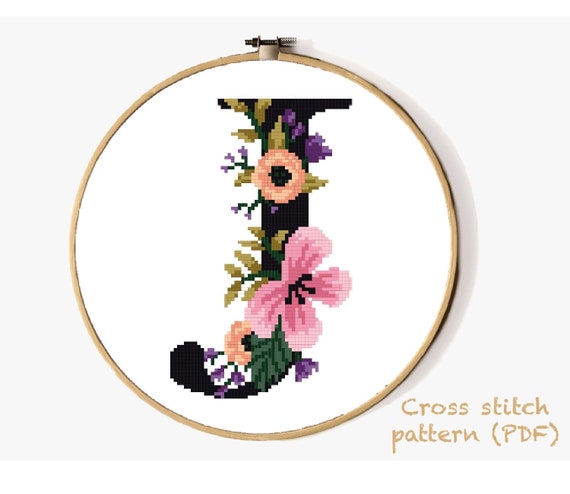 Letter J Floral Modern Cross Stitch Pattern flower counted | Etsy