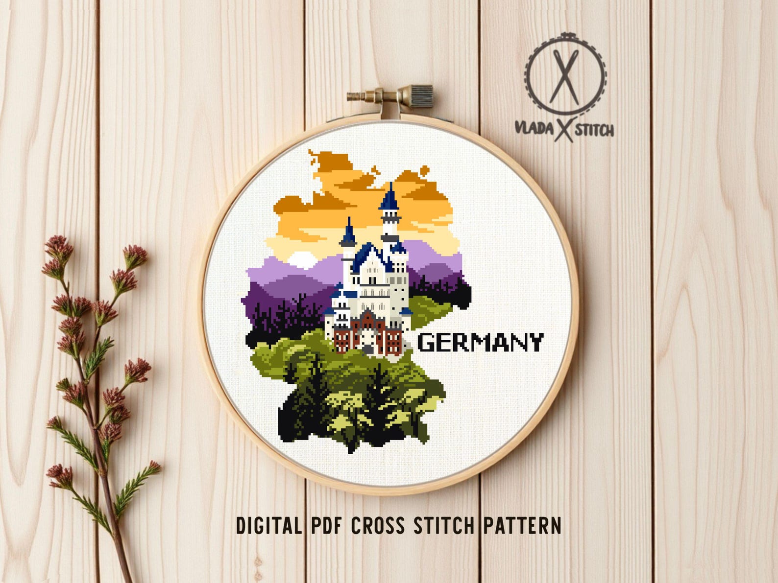 Germany Cross Stitch Pattern, Nature Easy Counted Chart, Mountain ...