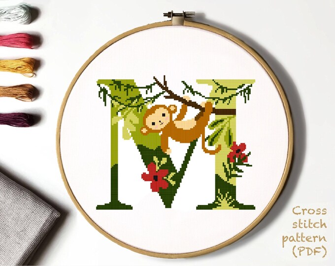 Letter M Modern Cross Stitch Pattern Monkey Nursery Decor - Etsy