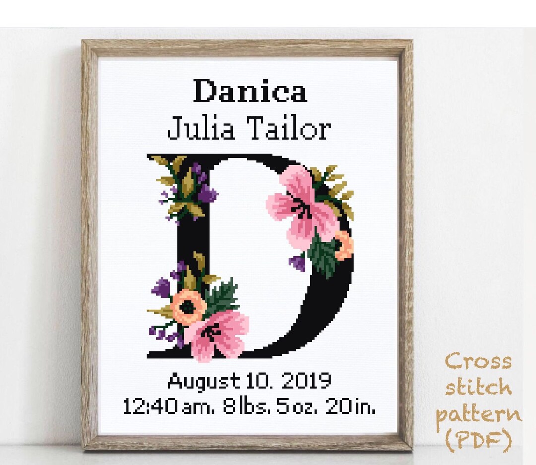 Letter D Birth Announcement Modern Cross Stitch Pattern, Baby ...