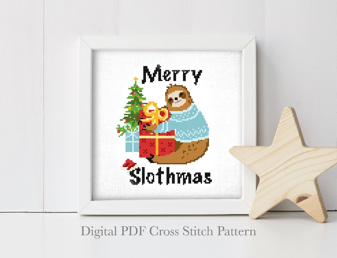Set of 5 Christmas Sloths Modern Cross Stitch Pattern Easy | Etsy