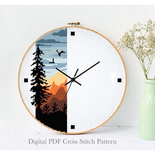 Clock Modern Cross Stitch Pattern Cross Stitch Fox Nature - Etsy