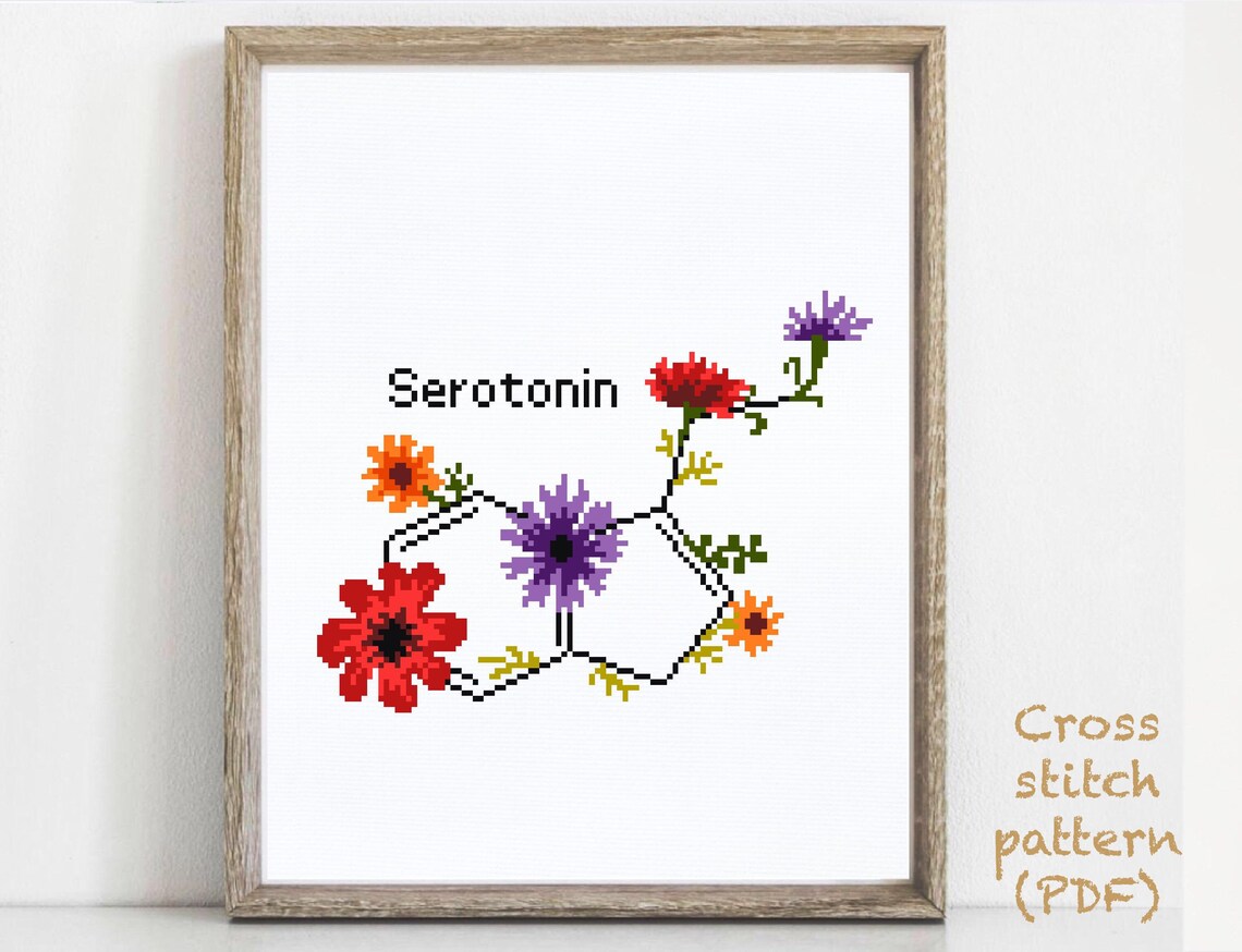Hormone Floral Cross Stitch Pattern Modern Serotonin Flower - Etsy