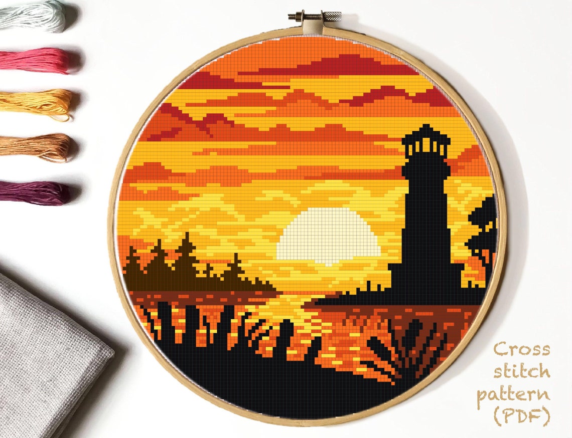 Lighthouse Cross Stitch Pattern Landscape Counted Cross - Etsy
