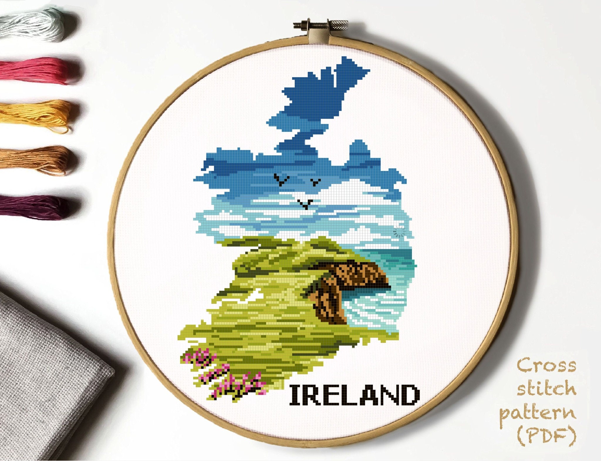 Ireland Modern Cross Stitch Pattern, Country, Nature Easy Counted Cross ...
