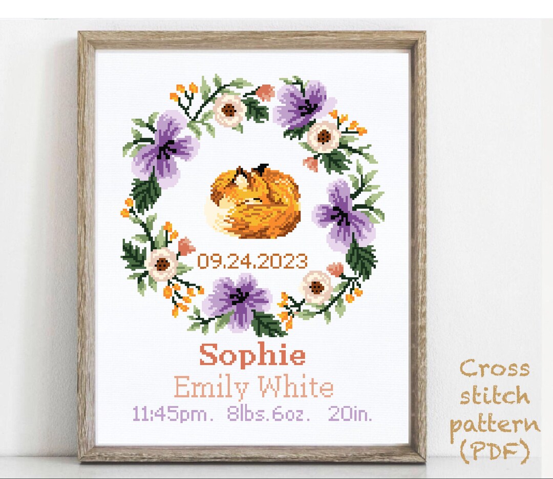 Birth Announcement Modern Cross Stitch Pattern, Baby, Personalized, Boy ...