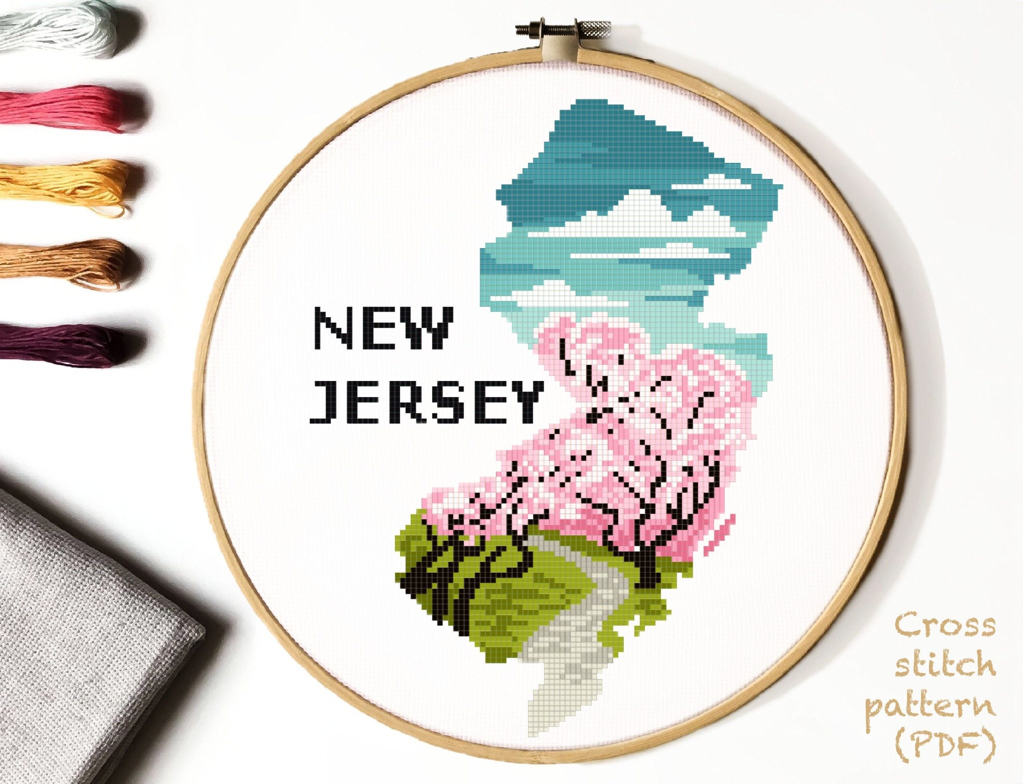 New Jersey US State Modern Cross Stitch Pattern, Nature Easy Counted ...
