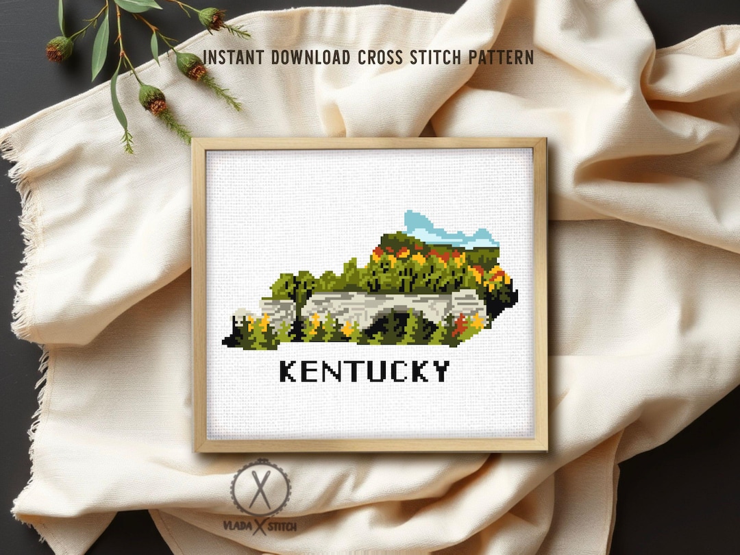 Kentucky State Cross Stitch Pattern, Nature Counted Chart, Daniel Boone ...