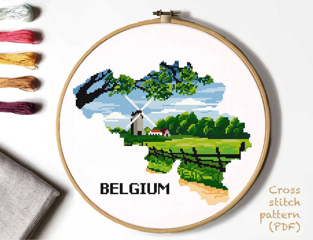 Belgium Modern Cross Stitch Pattern, Cross Stitch Country, Instant ...