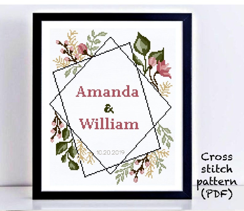 Wedding modern cross stitch pattern personalized customized | Etsy