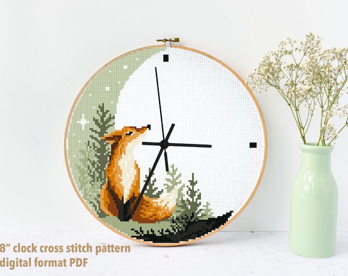 Clock Modern Cross Stitch Pattern Cross Stitch Fox Nature - Etsy