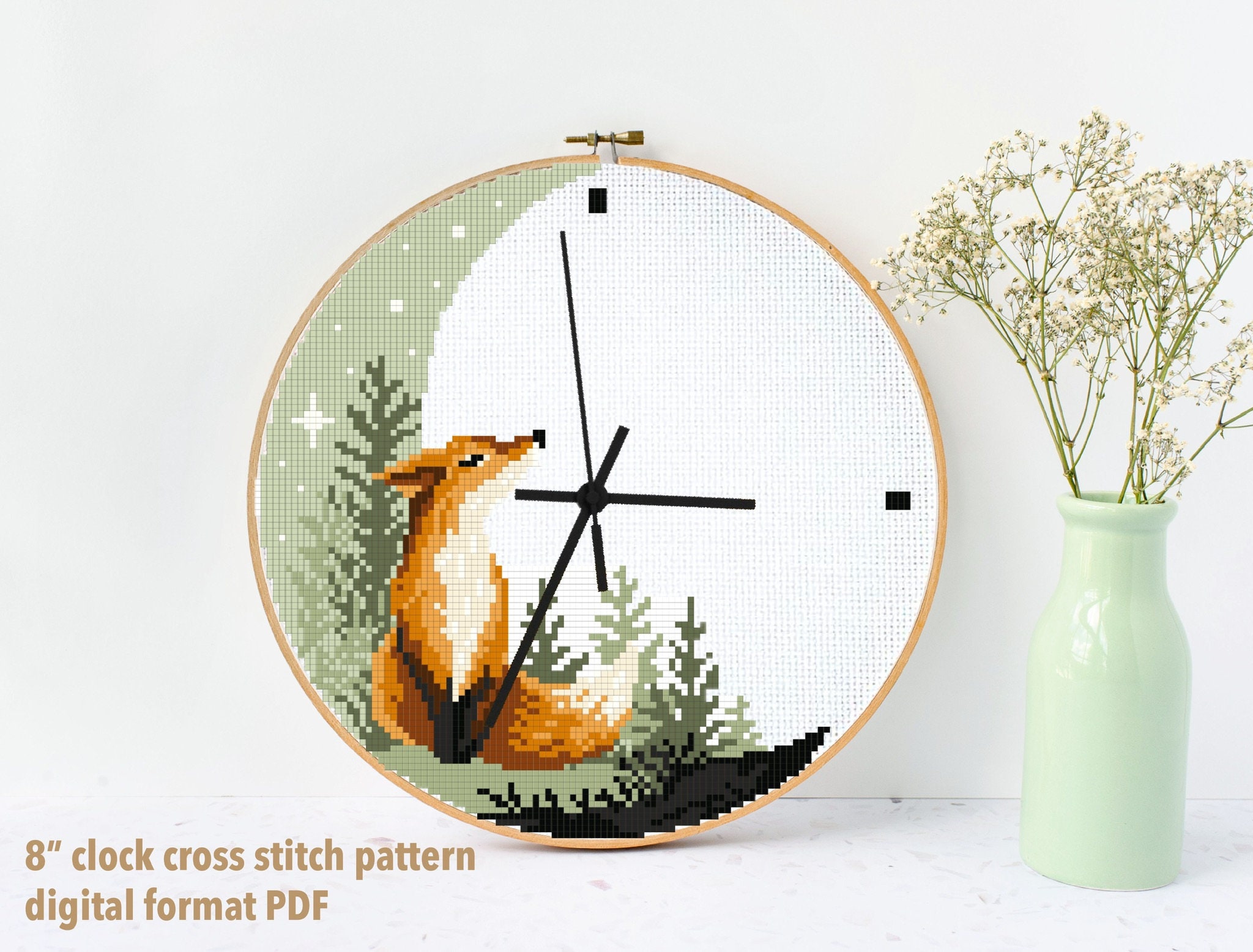 Clock Modern Cross Stitch Pattern Cross Stitch Fox Nature - Etsy
