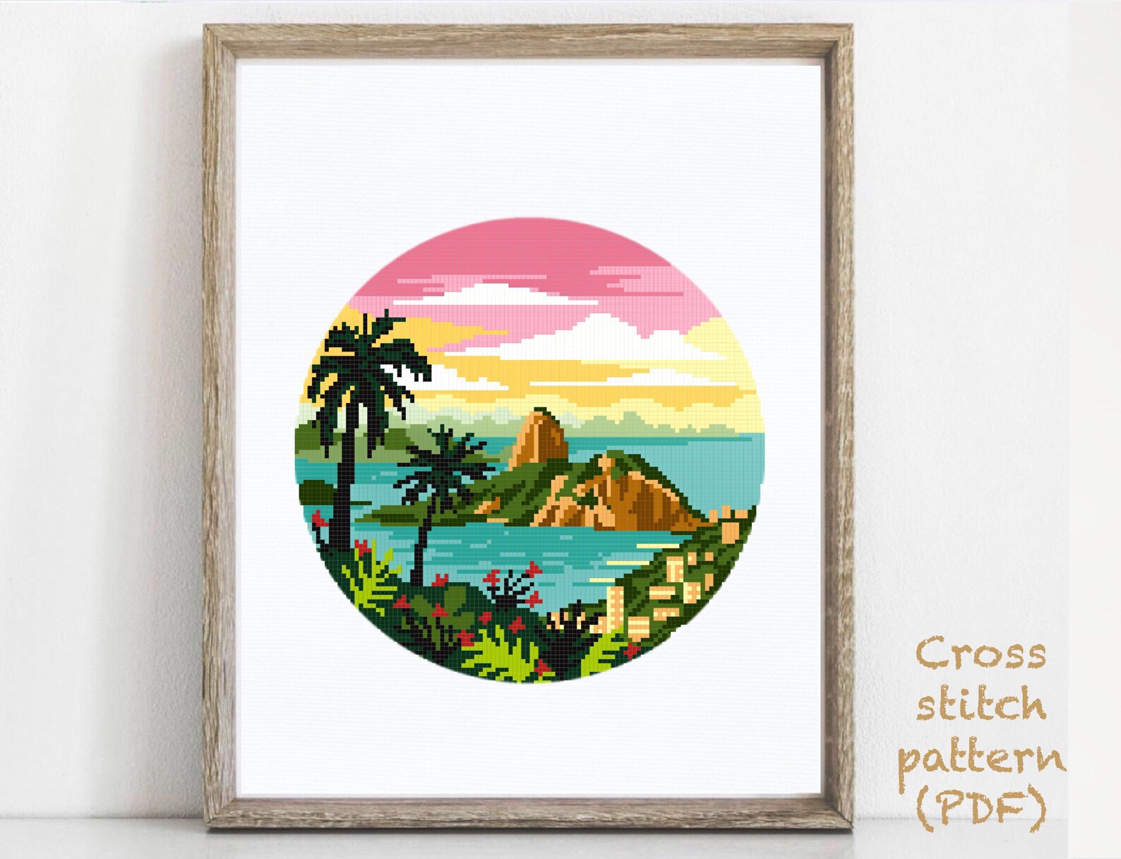 Brazil, Rio De Janeiro Modern Cross Stitch Pattern, Sugar Loaf, Pao De ...