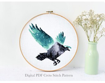 Raven Cross Stitch - Etsy