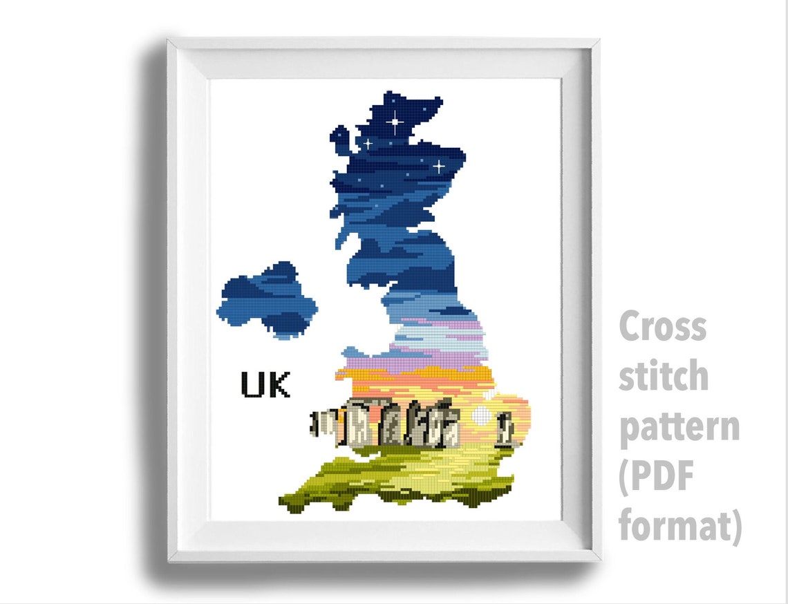 United Kingdom Modern Cross Stitch Pattern Country Nature | Etsy