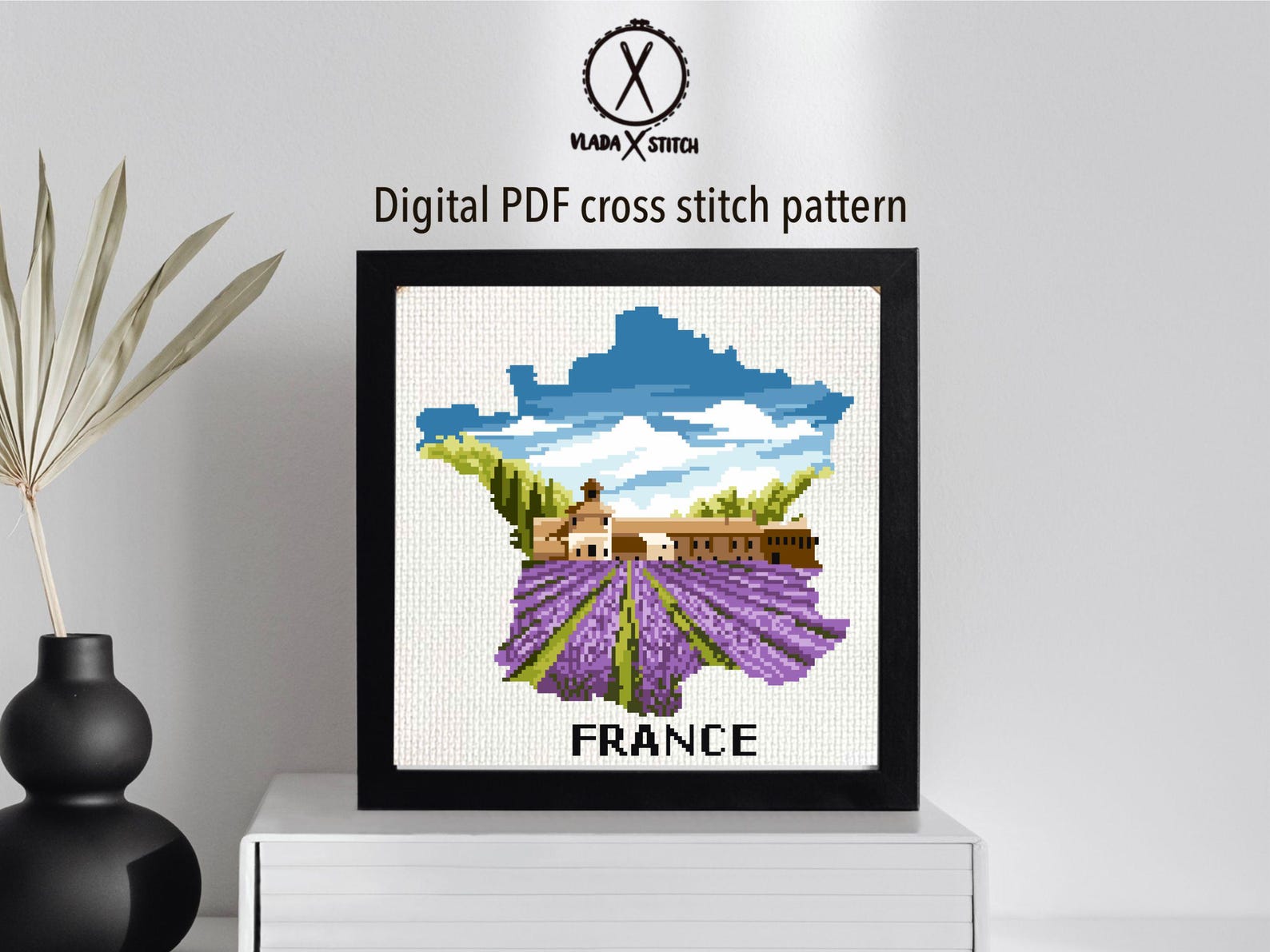 France Lavender Field Cross Stitch Pattern, Country Map Landscape, DIY ...