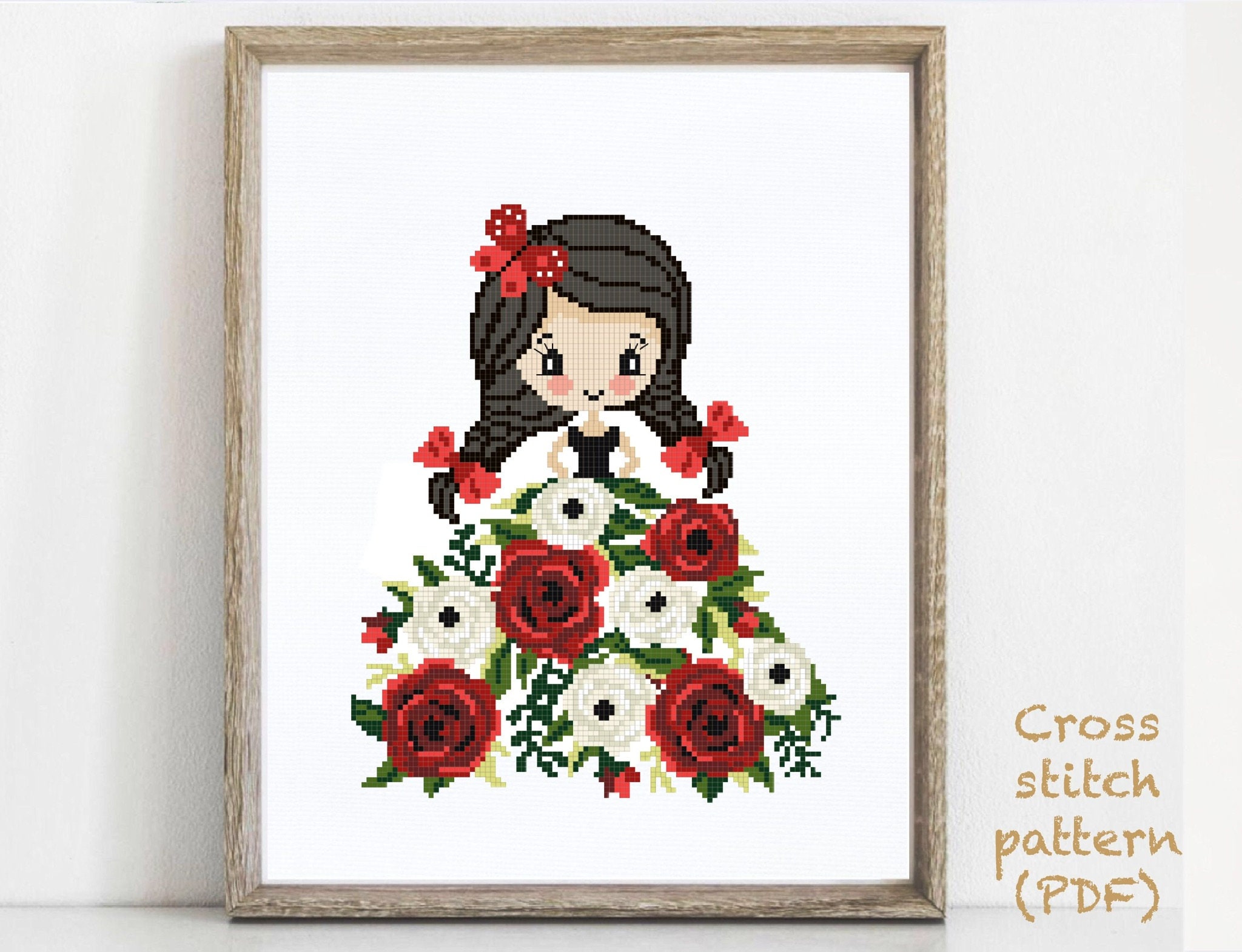 Floral Girl Modern Cross Stitch Pattern Flowers Counted Cross - Etsy