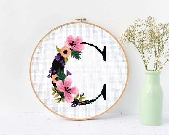 Letter C Floral Modern Cross Stitch Pattern Flower Counted | Etsy