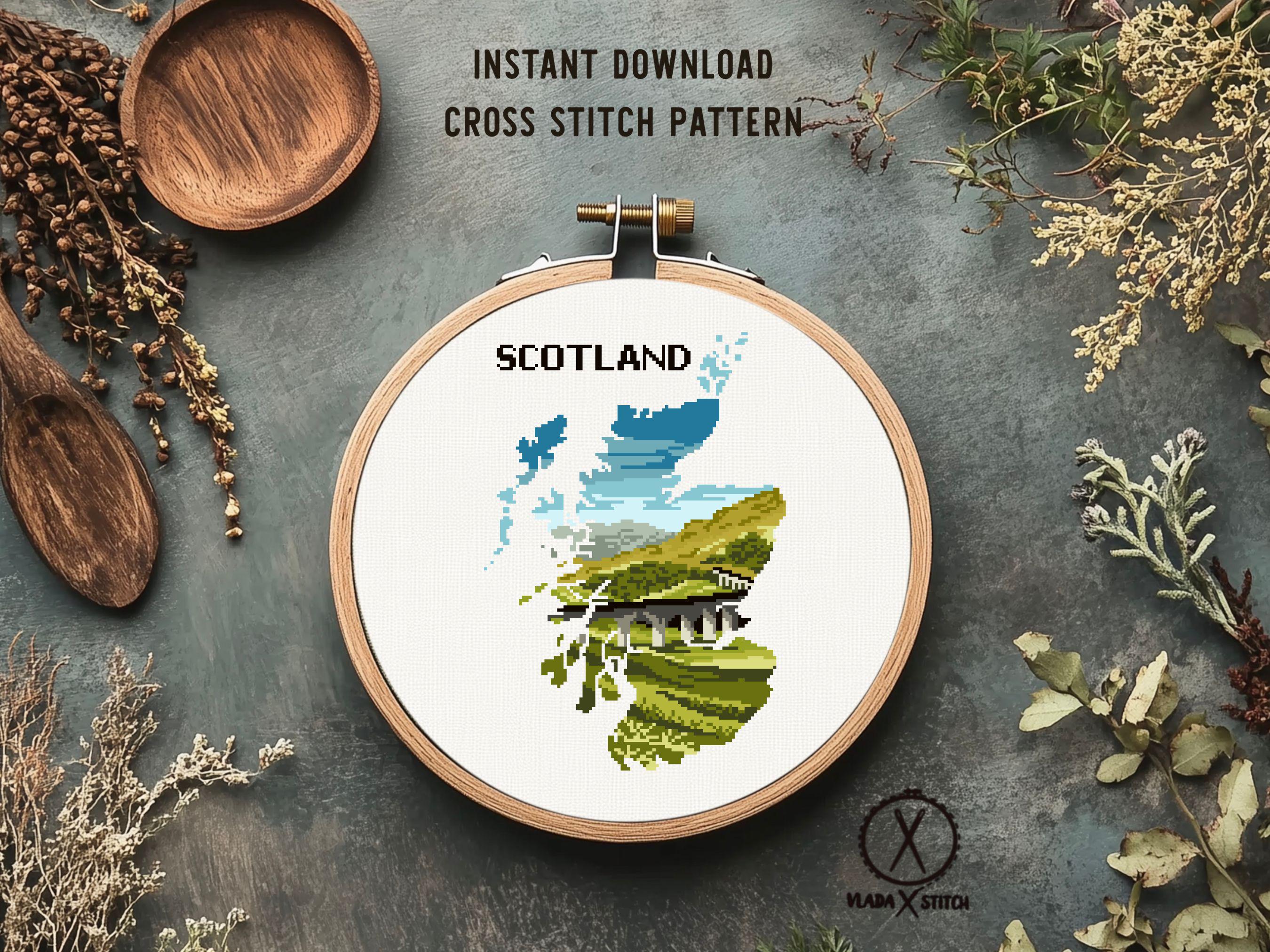 Scotland Silhouette Modern Cross Stitch Pattern, Country, Nature Easy ...