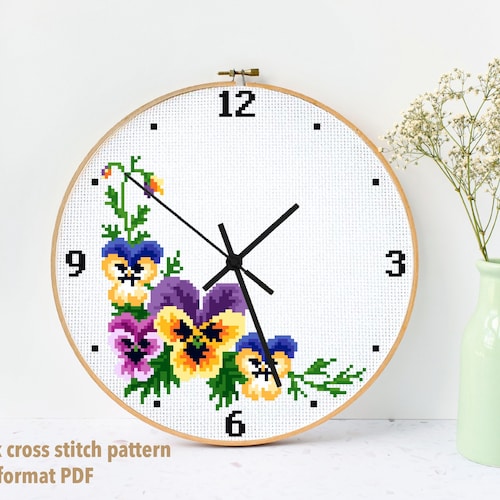 Clock Modern Cross Stitch Pattern Cross Stitch Flowers - Etsy