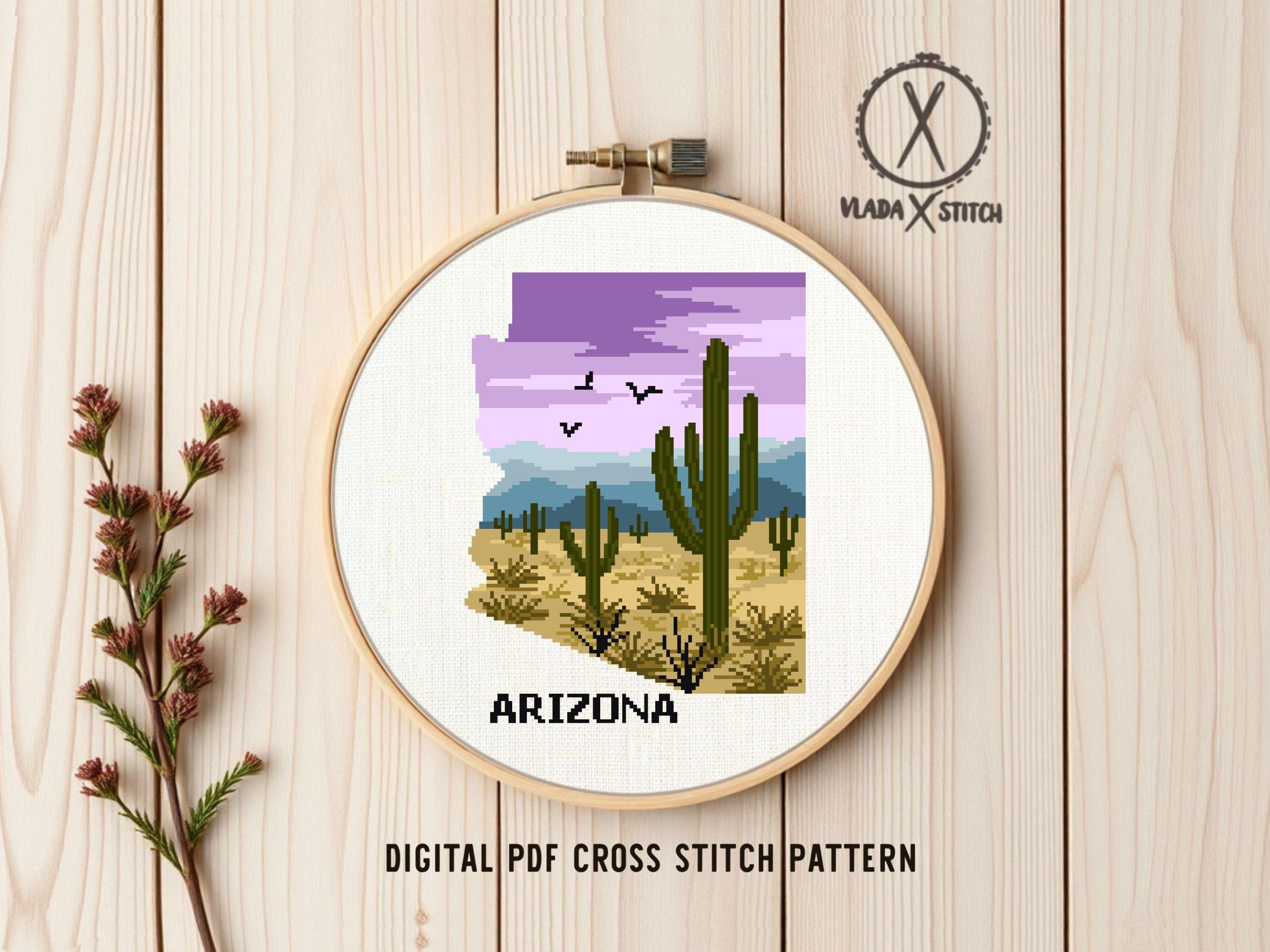Arizona State Modern Cross Stitch Pattern, Nature, Saguaro National ...
