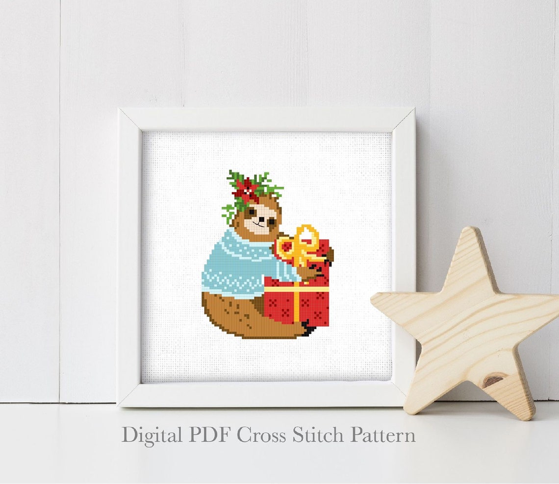 Set of 3 Christmas Sloths Modern Cross Stitch Pattern Easy - Etsy
