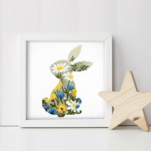 Set of 3 Rabbits Floral Silhouettes Cross Stitch Pattern, Flower ...