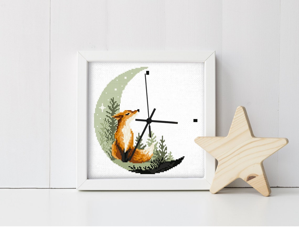 Clock Modern Cross Stitch Pattern Cross Stitch Fox Nature - Etsy