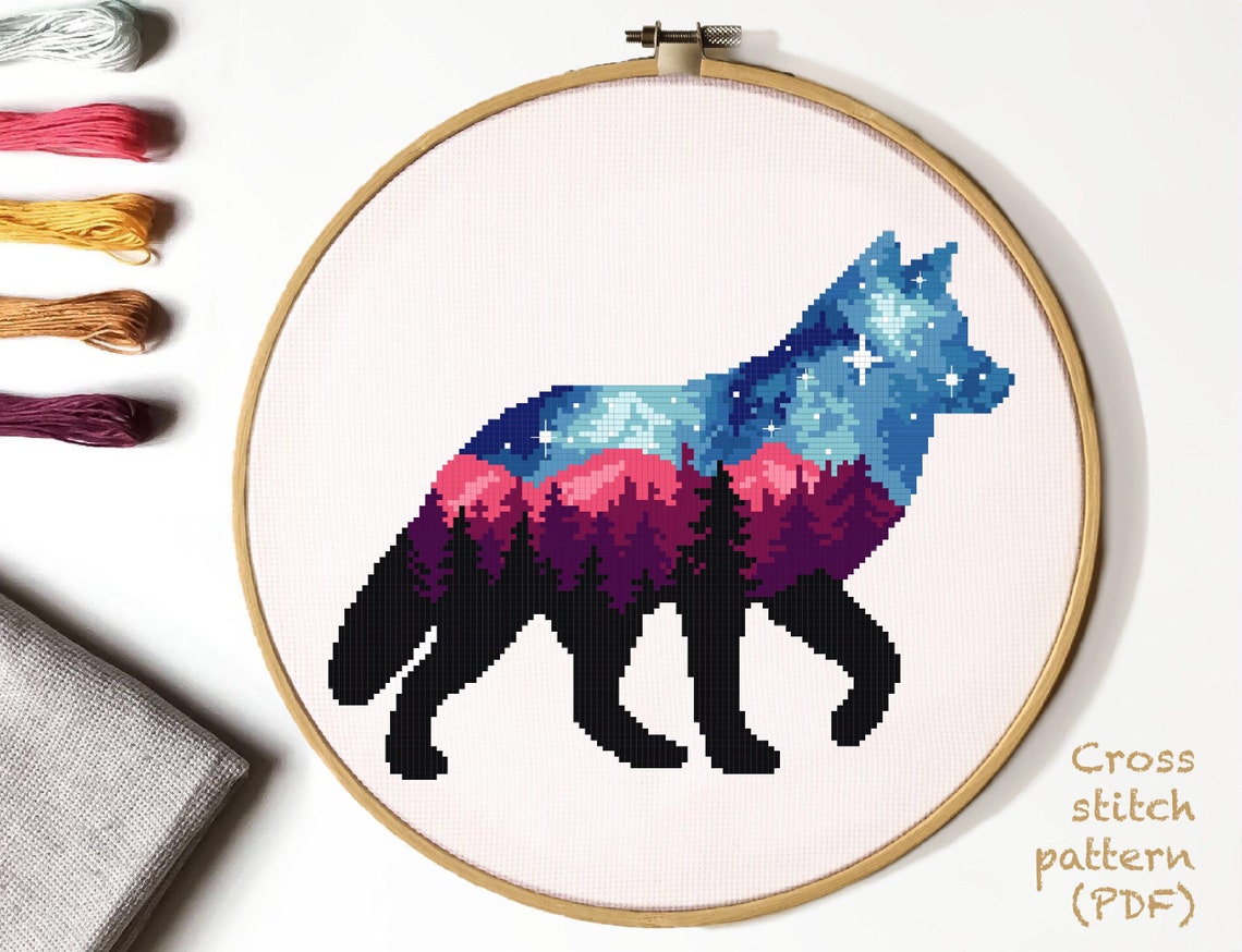 Bear Wolf Deer Cross Stitch Pattern Landscape Cross Stitch | Etsy