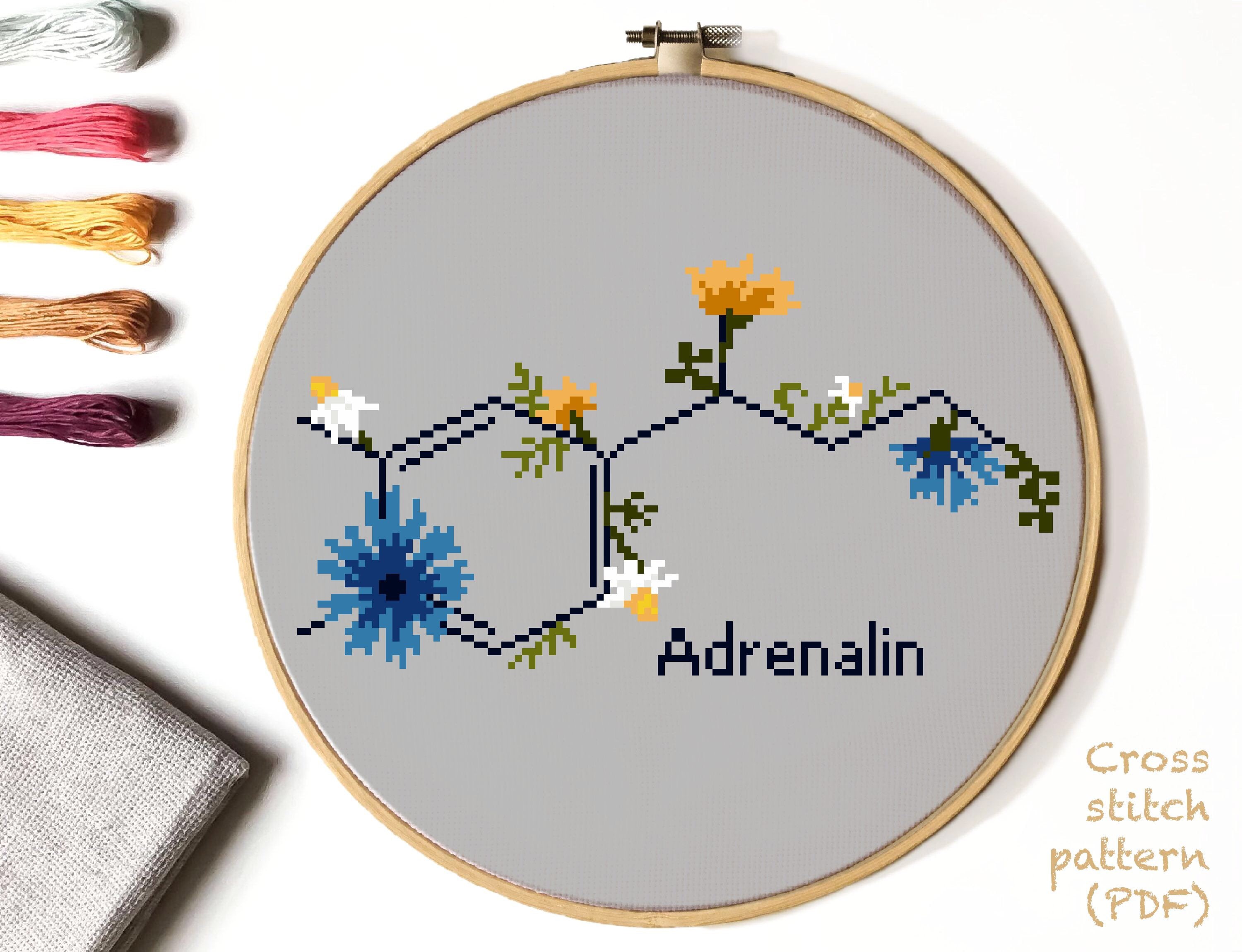 Hormone floral cross stitch pattern modern serotonin dopamine | Etsy