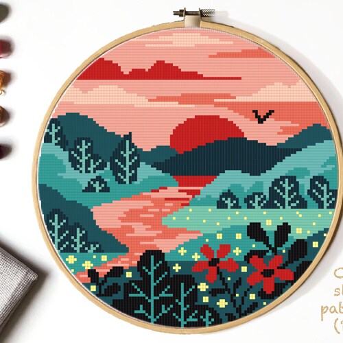 Landscape Modern Cross Stitch Pattern Nature Counted Cross | Etsy