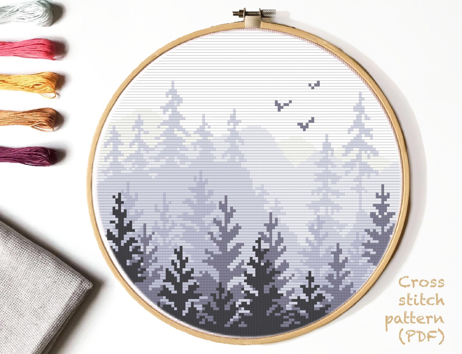 Landscape Modern Cross Stitch Pattern Forest Counted Cross - Etsy