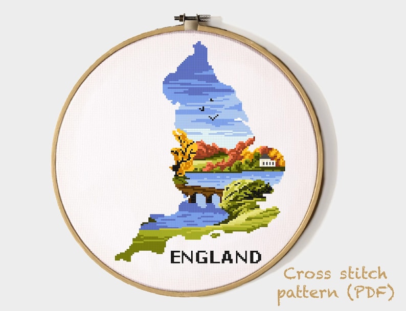 England Modern Cross Stitch Pattern, Great Britain, Country, Landscape ...