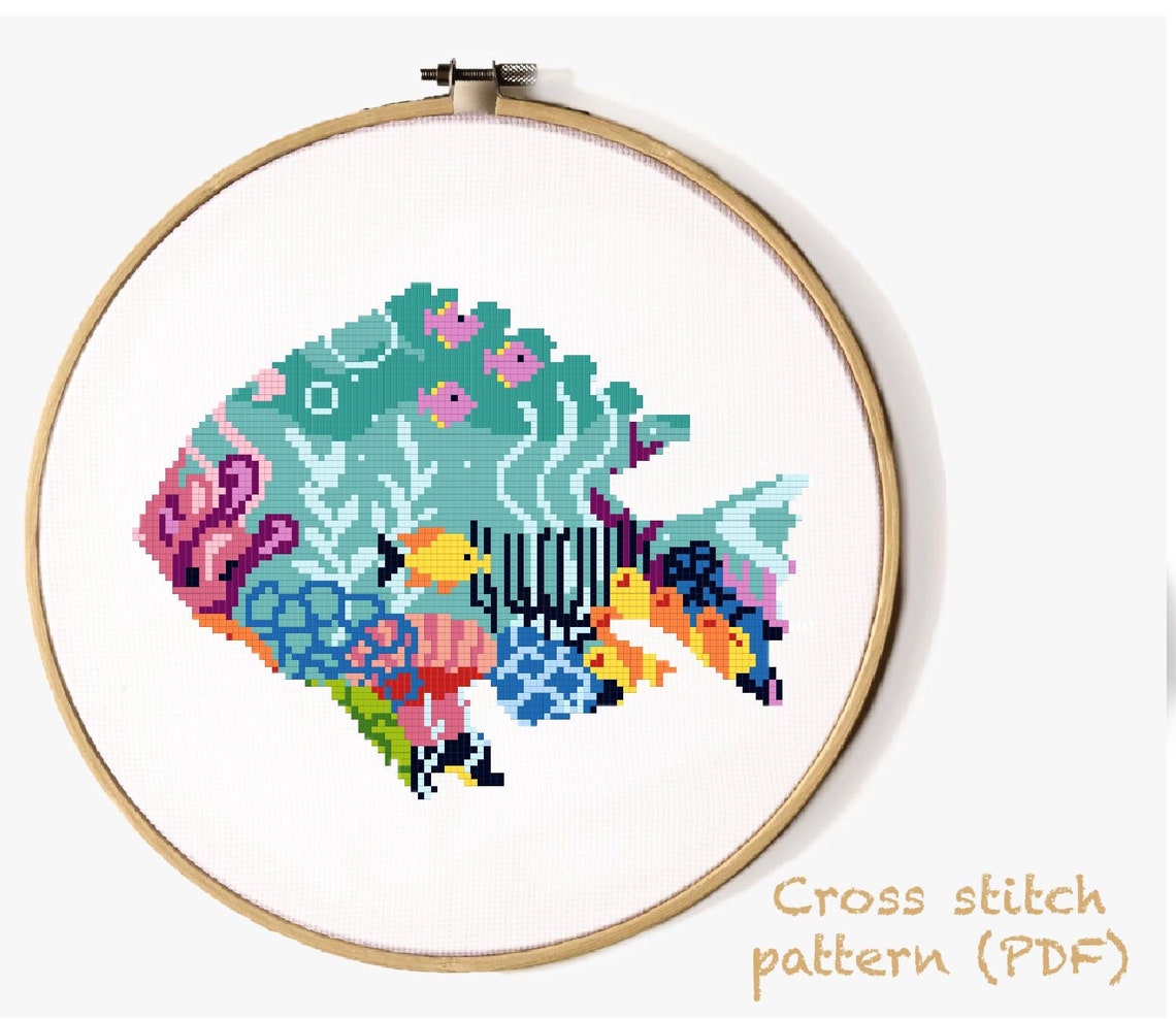 Set of 6 sea animals modern Cross Stitch Pattern ocean cross | Etsy