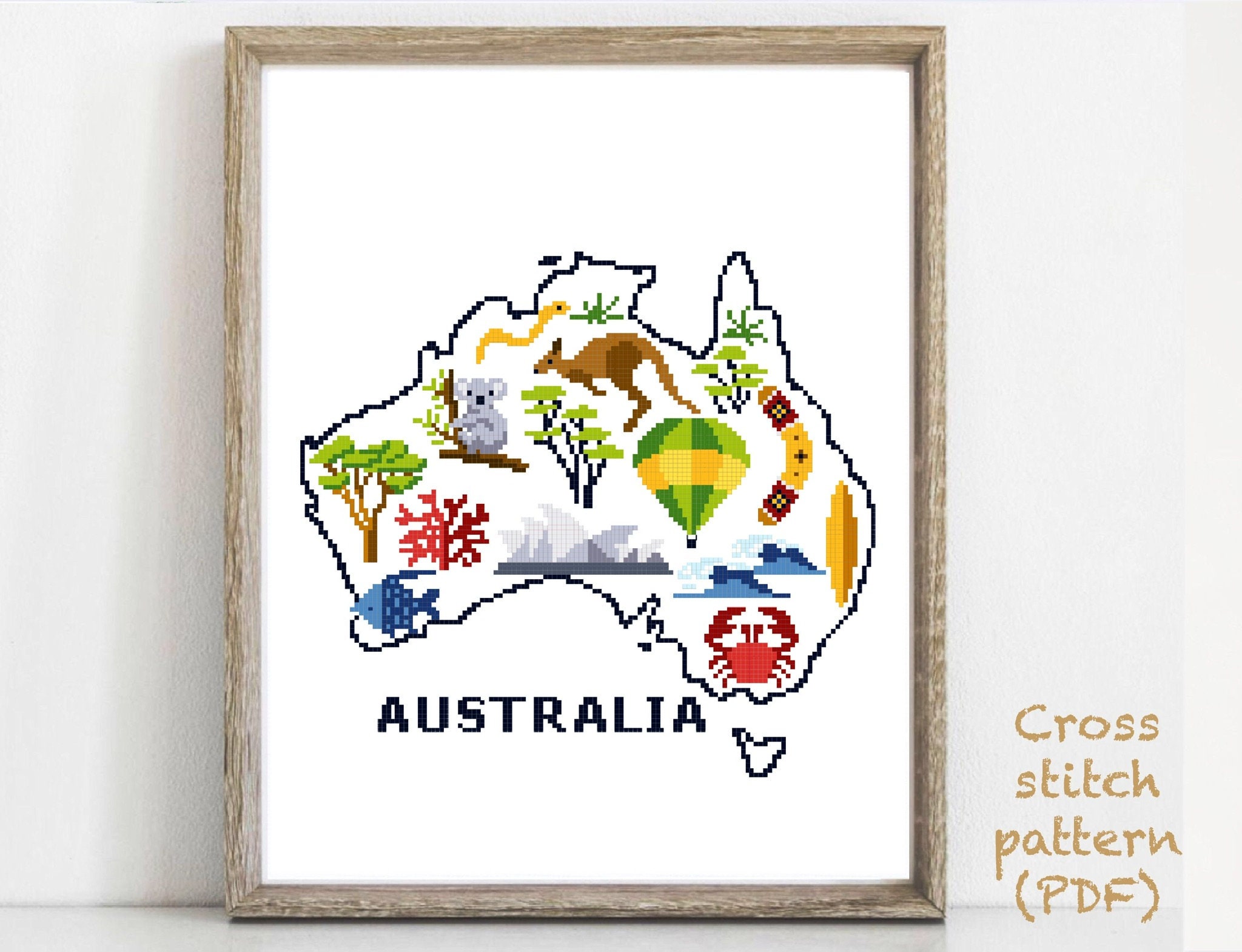 Australia Silhouette Modern Cross Stitch Pattern Nature Easy - Etsy